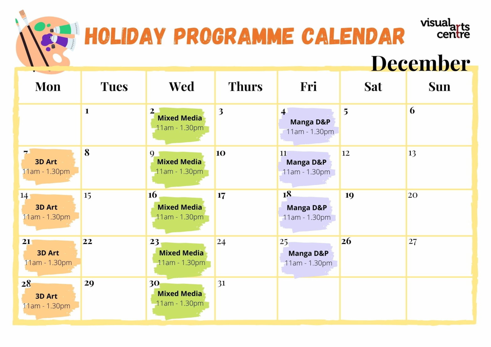 Visual Arts Centre Holiday Bootcamp with Different Themes to Choose